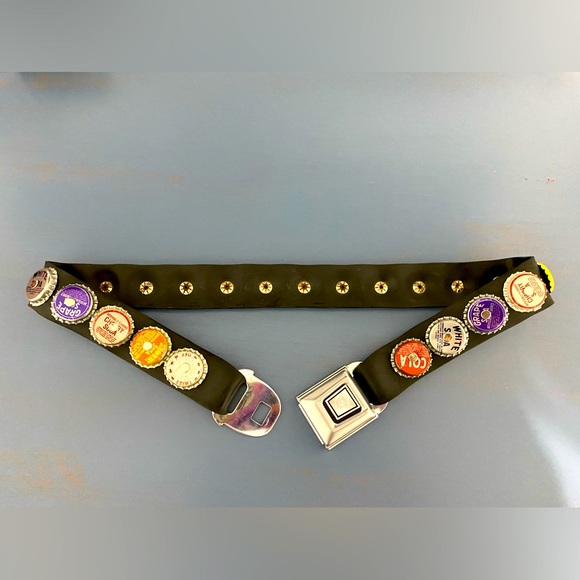 Accessories | Vintage 9s Bottle Cap Belt With Seat Belt Buckle | Poshmark